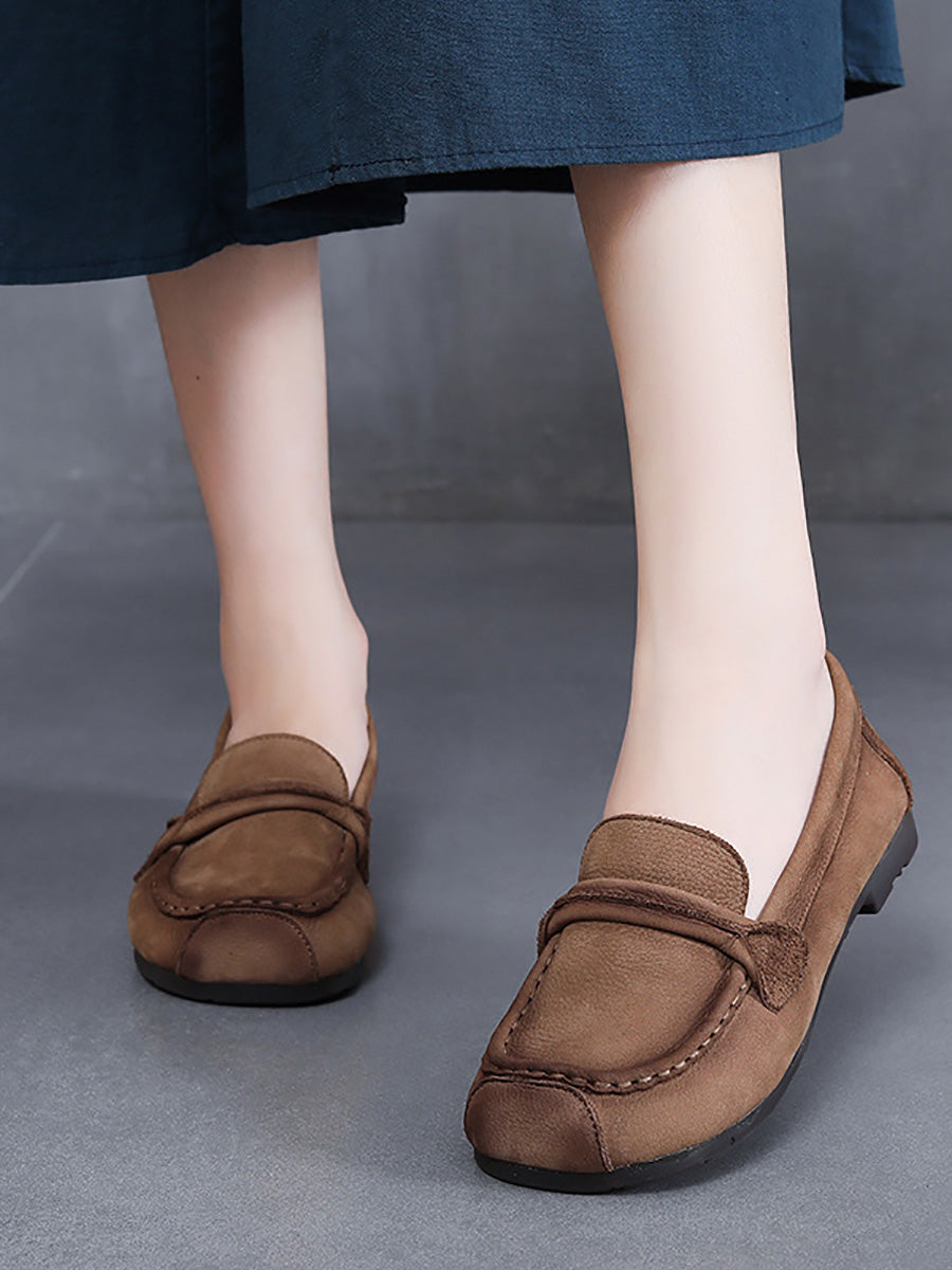Women Vintage Leather Square-Toe Flat Shoes – BUYKUD