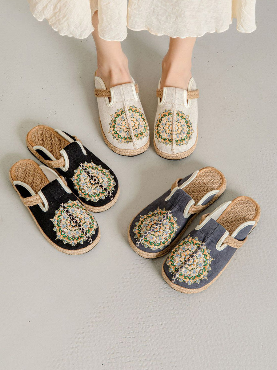 Women Summer Flower Embroidery Linen Slippers – BUYKUD