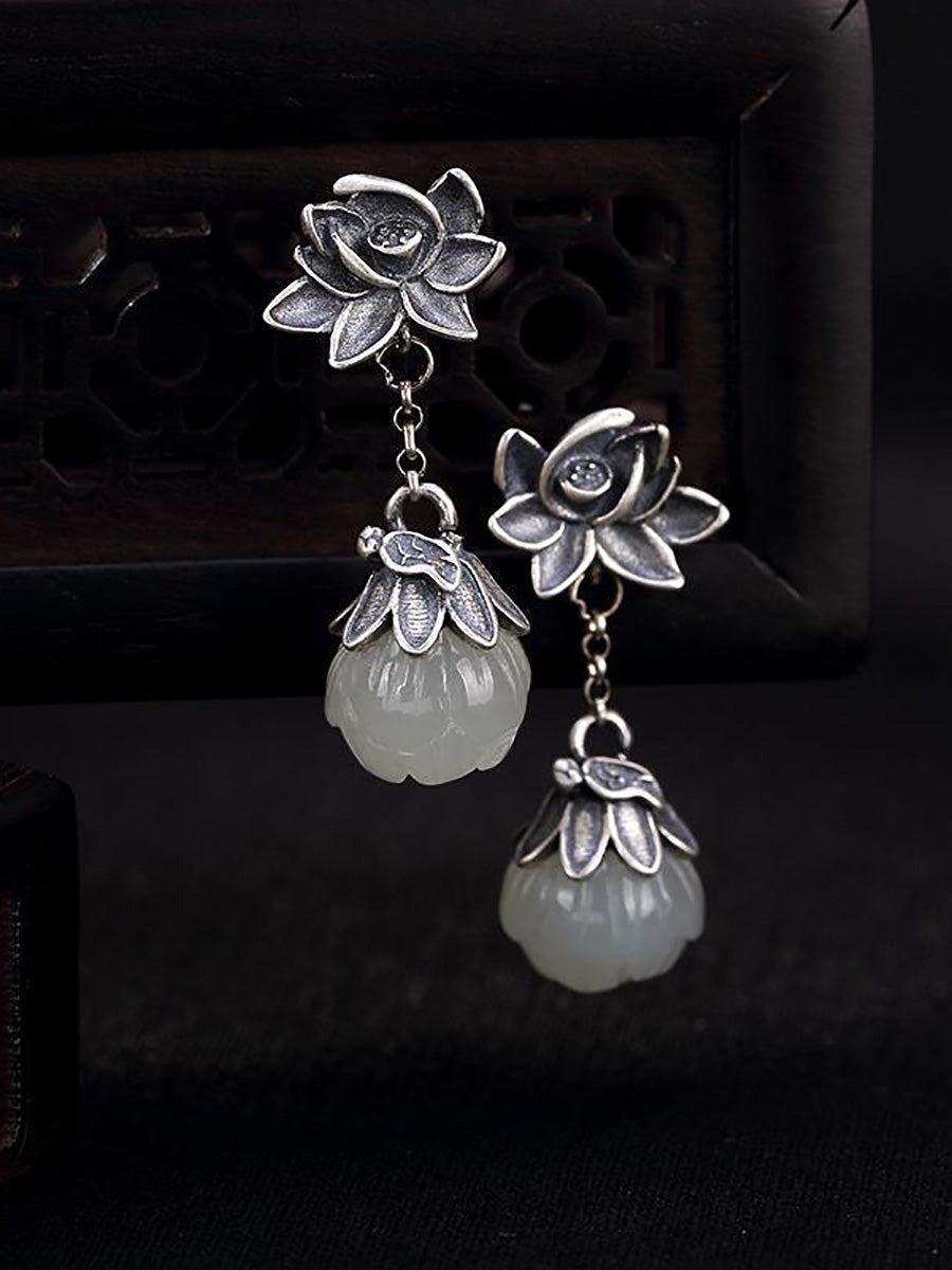 Women Vintage Allot Lotus Jade Earrings – BUYKUD