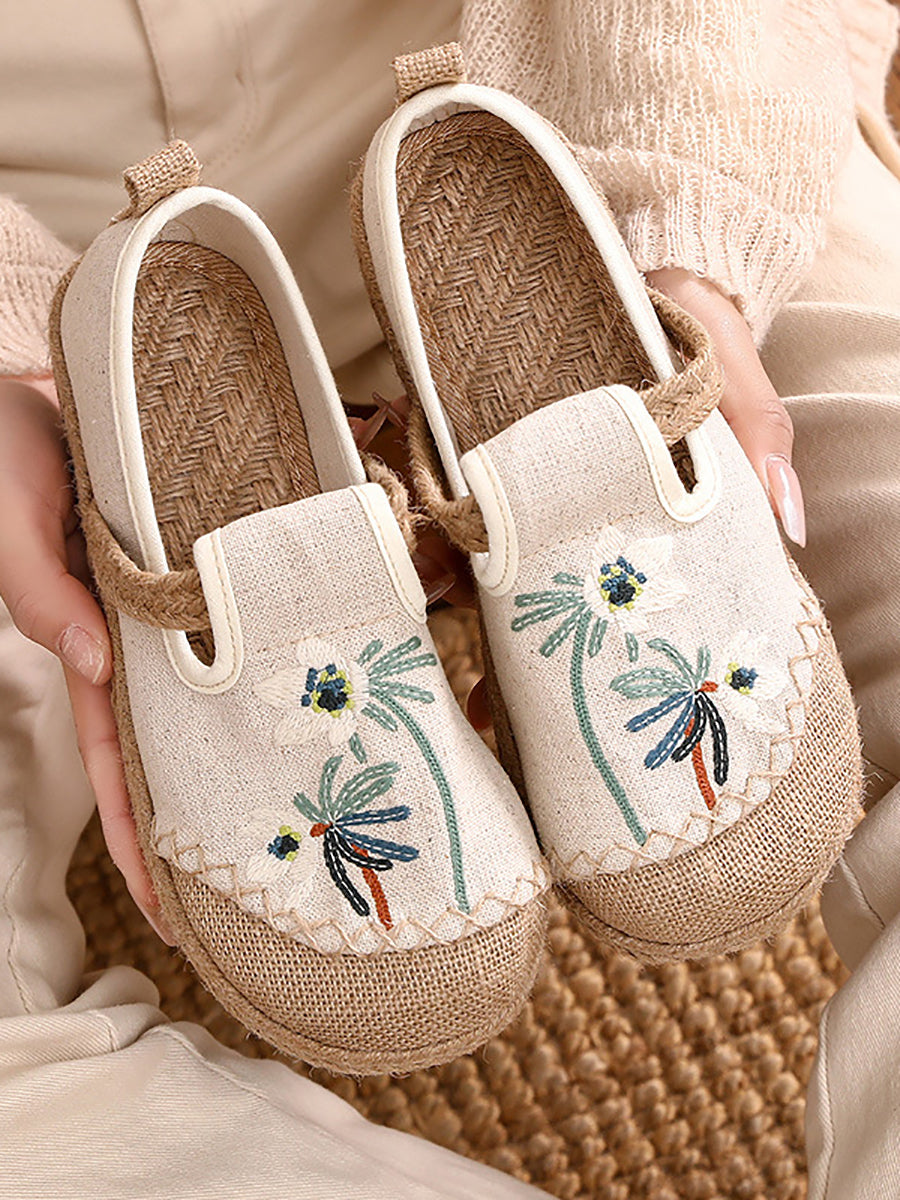 Women Ethnic Flower Embroidery Cotton Linen Shoes – BUYKUD
