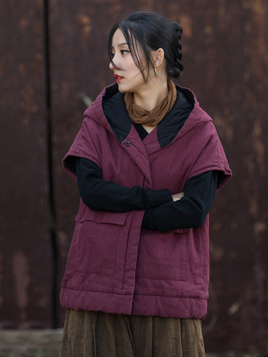 Women Winter Solid Padded Hooded Vest Coat – BUYKUD