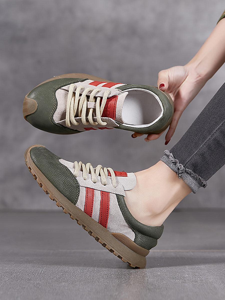 Women Vintage Colorblock Leather Sport Shoes – BUYKUD
