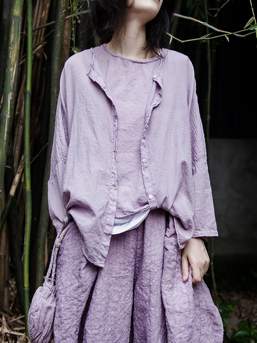 Women Vintage Summer Solid Thin Button Shirt – BUYKUD