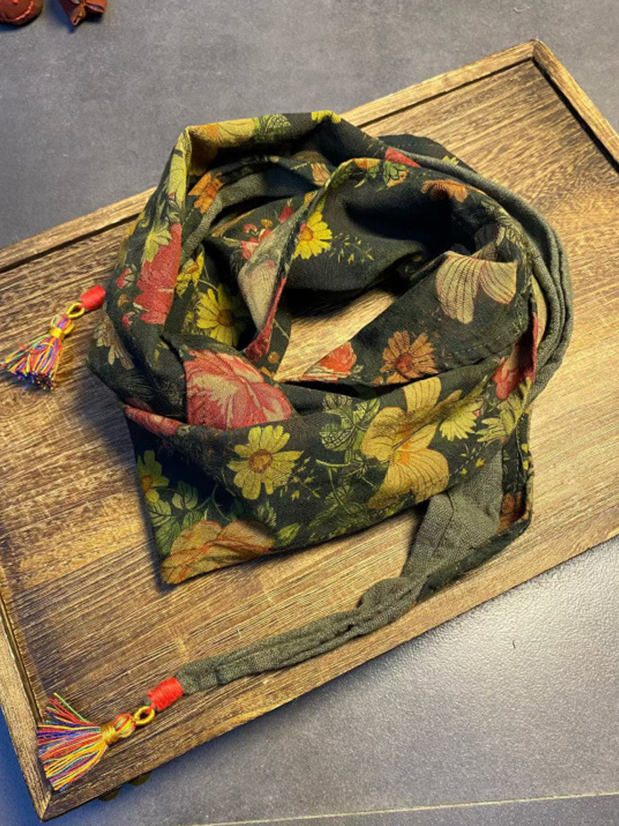 Vintage Flower Spliced Tassel Scarf – BUYKUD