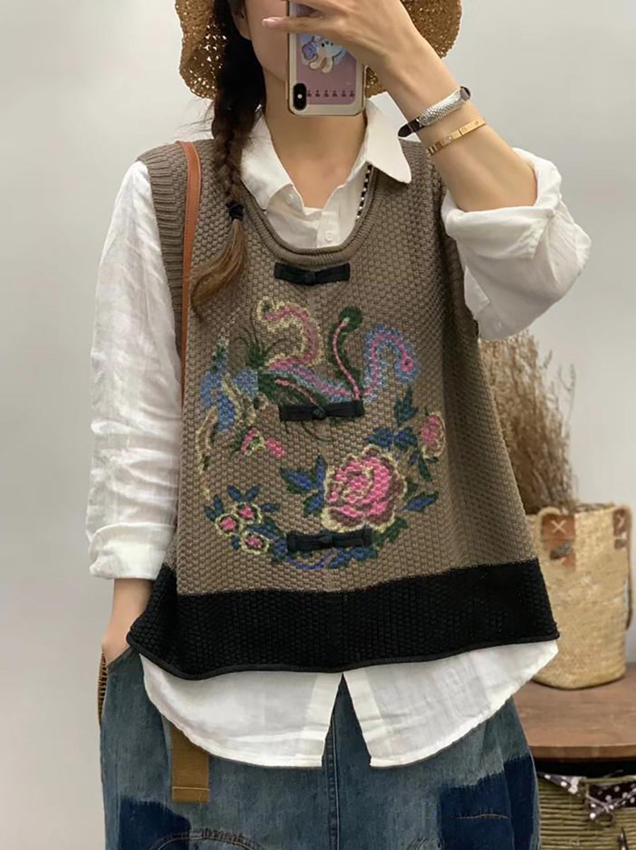 Plus Size Women Retro Flower Print Colorblock Vest – BUYKUD