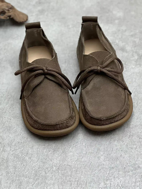 Worn Leather Spliced Drawstring Solid Soft Shoes – BUYKUD