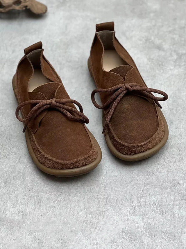 Worn Leather Spliced Drawstring Solid Soft Shoes – BUYKUD
