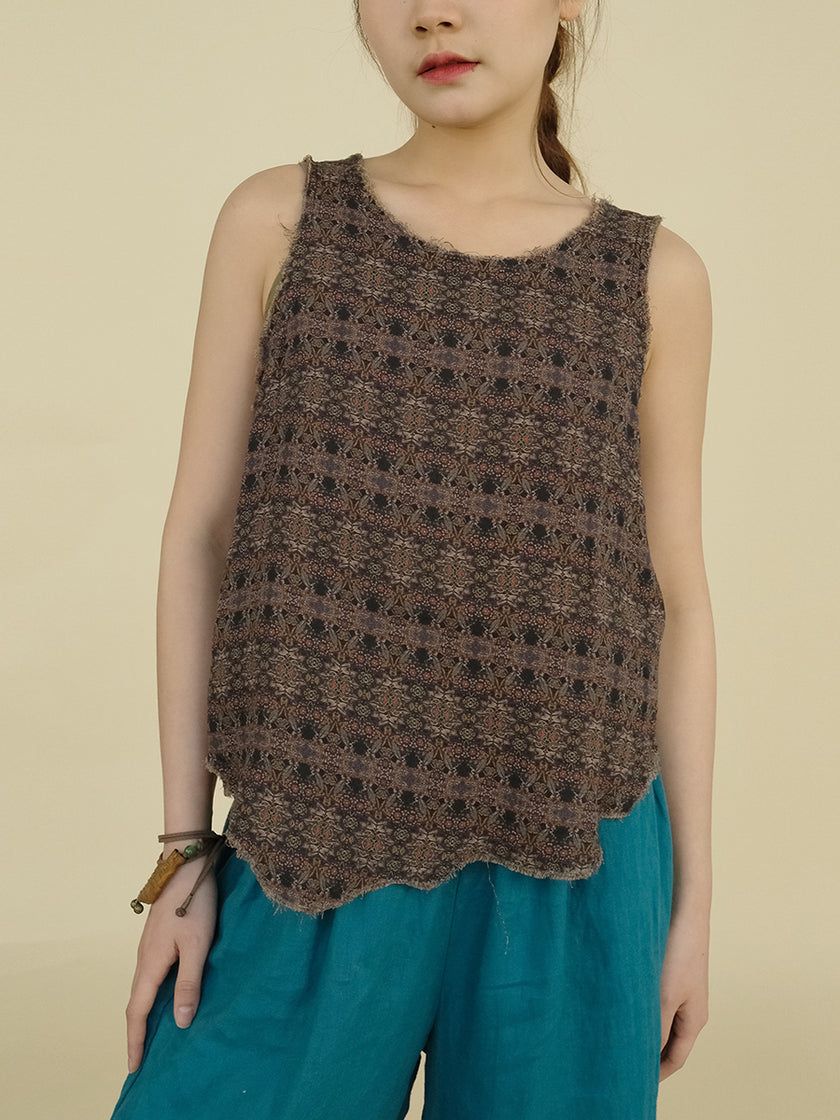 Women Retro Worn Irregular Hem Geometric Vest – BUYKUD