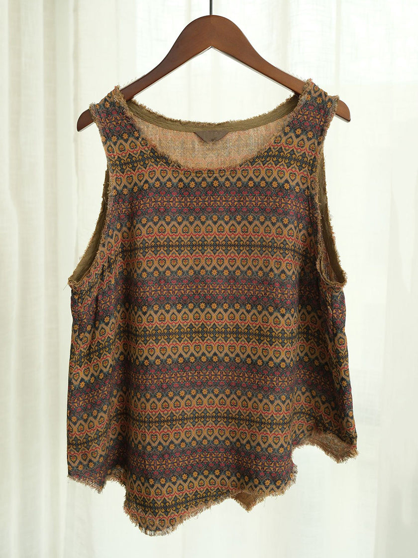 Women Retro Worn Irregular Hem Geometric Vest – BUYKUD