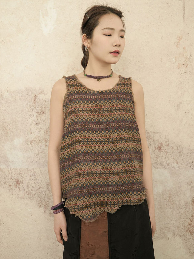 Women Retro Worn Irregular Hem Geometric Vest – BUYKUD