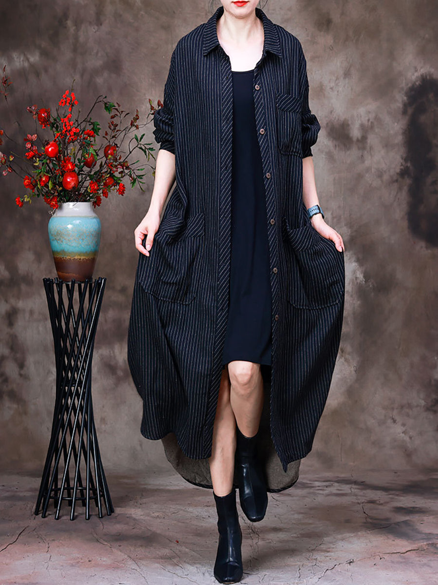 Plus-Size Women Cotton Striped Irregular Long Jacket – BUYKUD