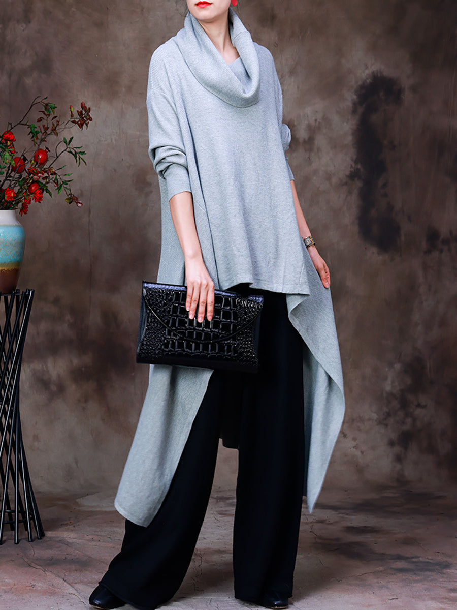 Women Irregular Solid Sweater Turtleneck Pullover – BUYKUD