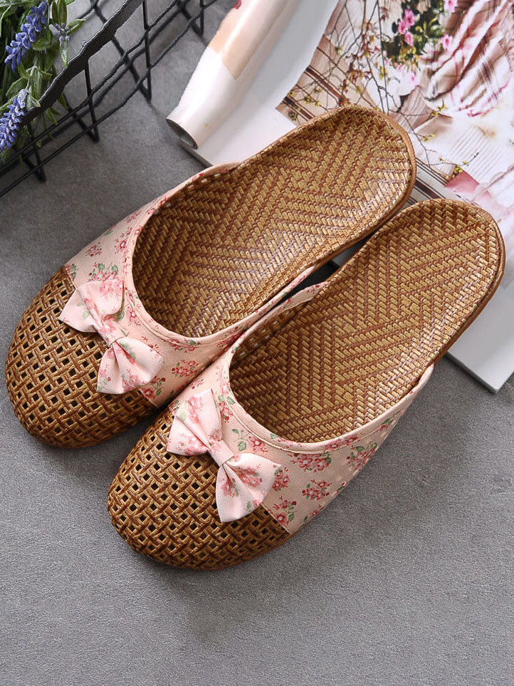 Floral Bowknot Splicing Linen Slippers – BUYKUD