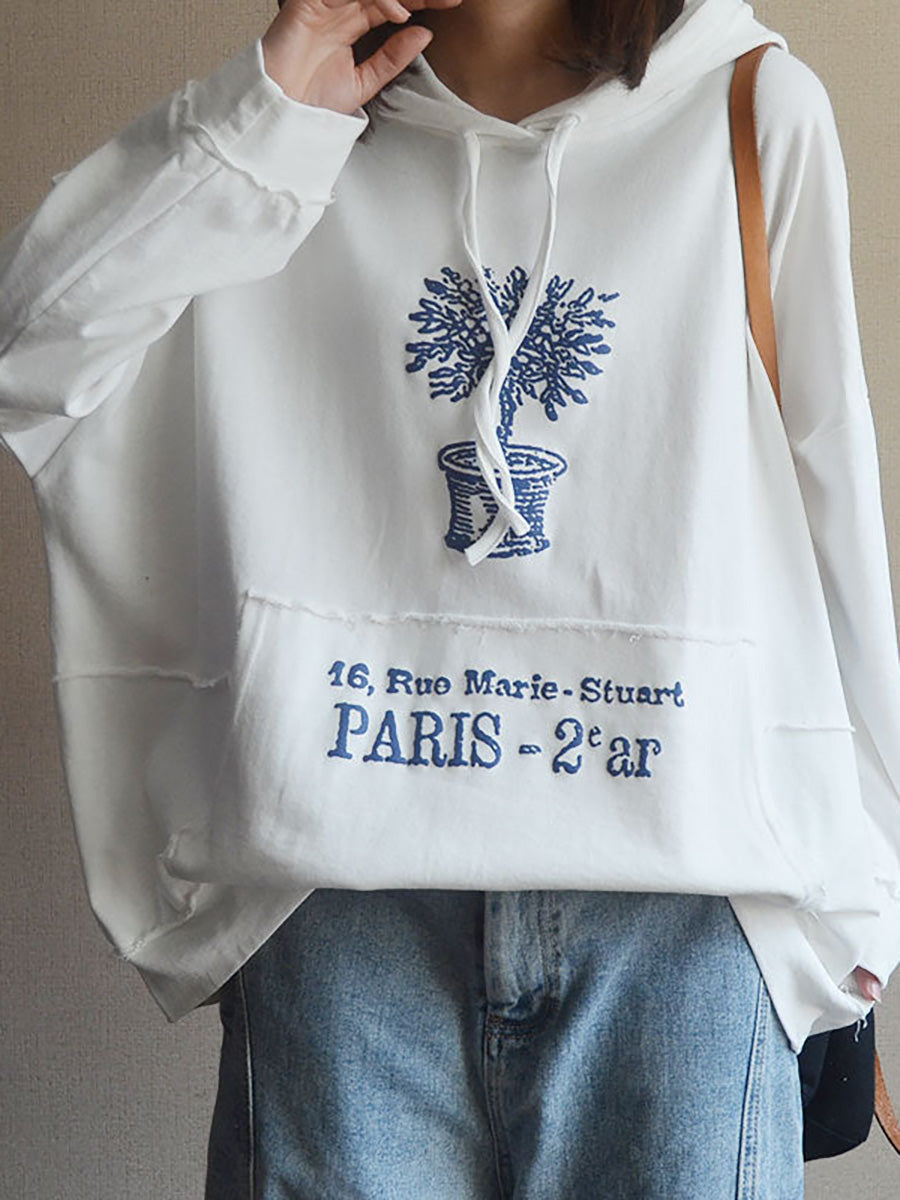 Plant Print 100% Cotton Hooded Spring Sweatshirt – BUYKUD